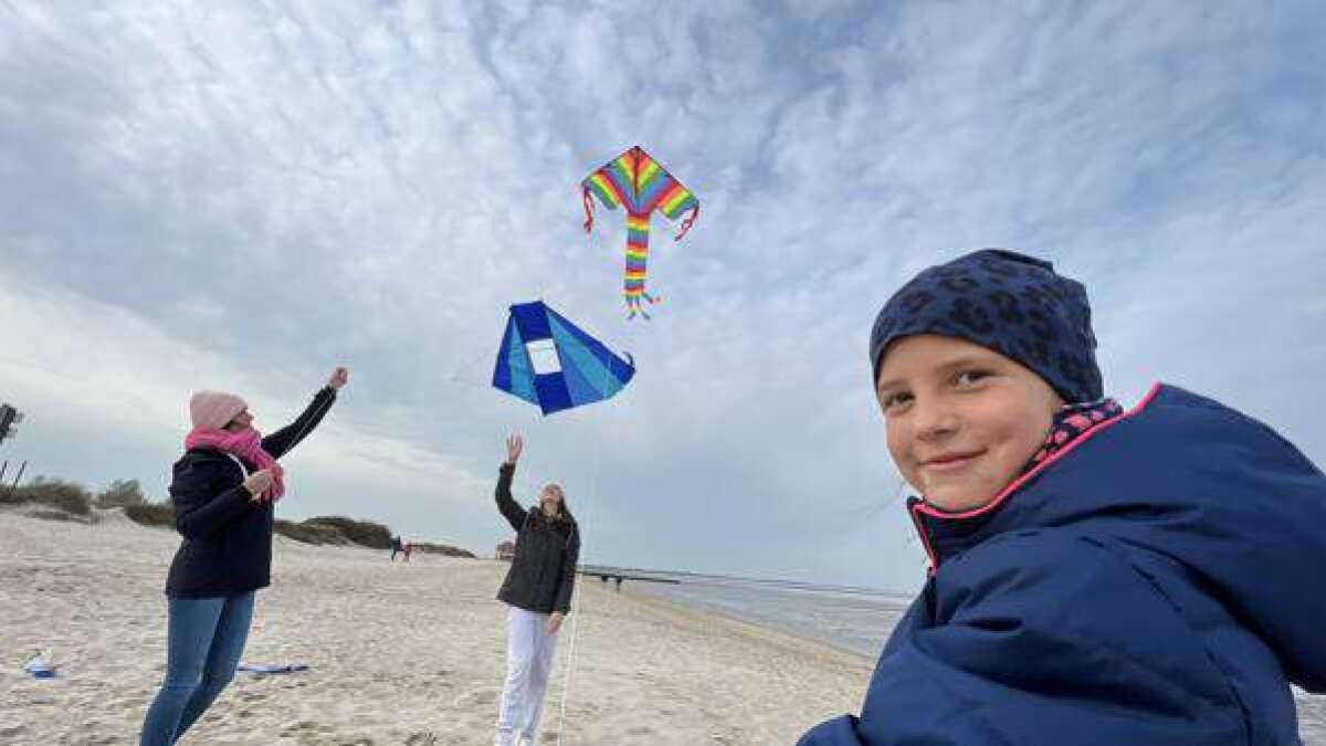 Drachen steigen am Strand von Hooksiel