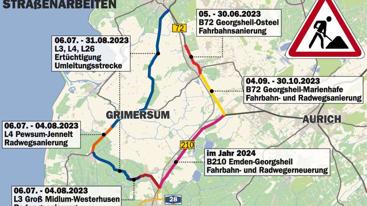 Bauarbeiten auf der B72: auch Landesstraßen im Landkreis Aurich betroffen