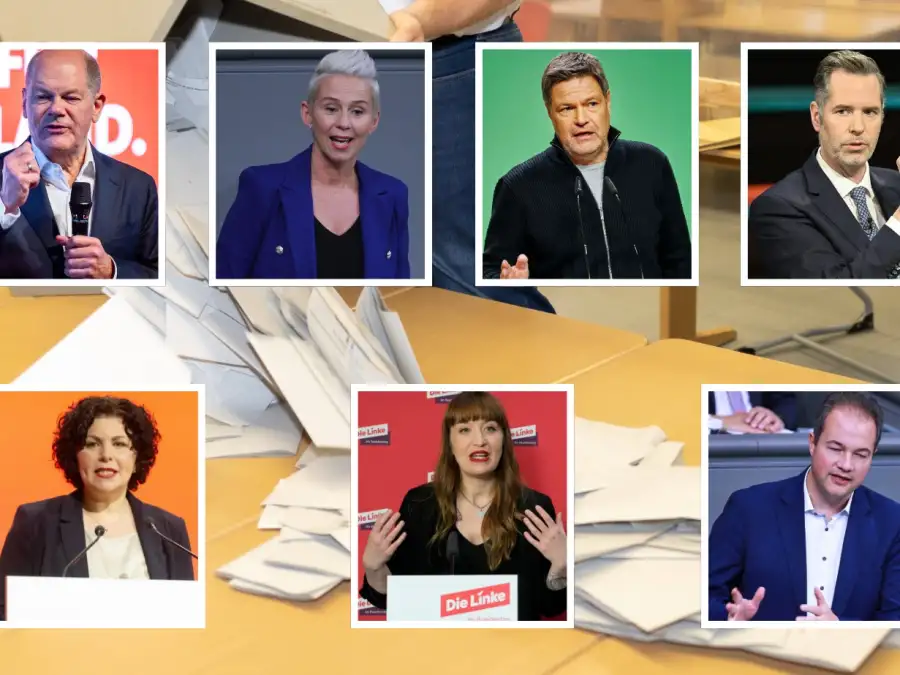 Bundestagswahl 2025: Robert Habeck (Grüne), Kanzler Olaf Scholz (SPD), Christian Dürr (FDP) und ...