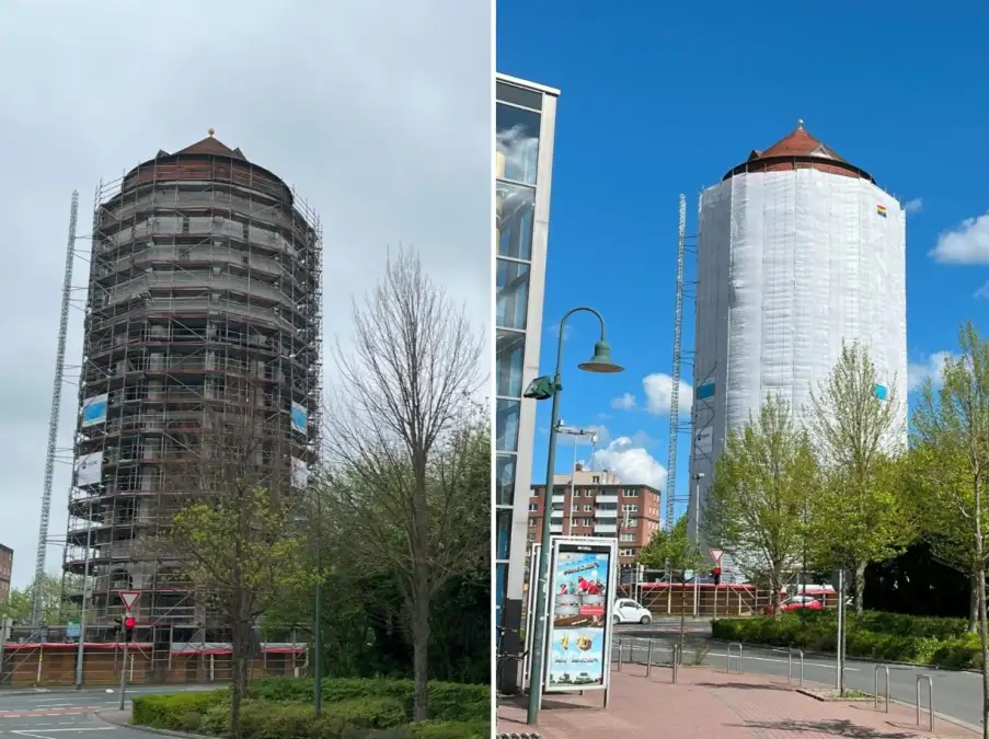 Sanierung Emder Wasserturm: Komplett eingerüstet für umfassende ...